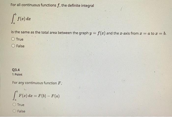 Solved For all continuous functions \\( f \\), the definite | Chegg.com