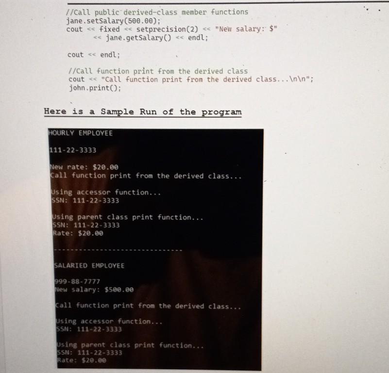 Solved Derived Class: Hourly Emplovee class derives from | Chegg.com