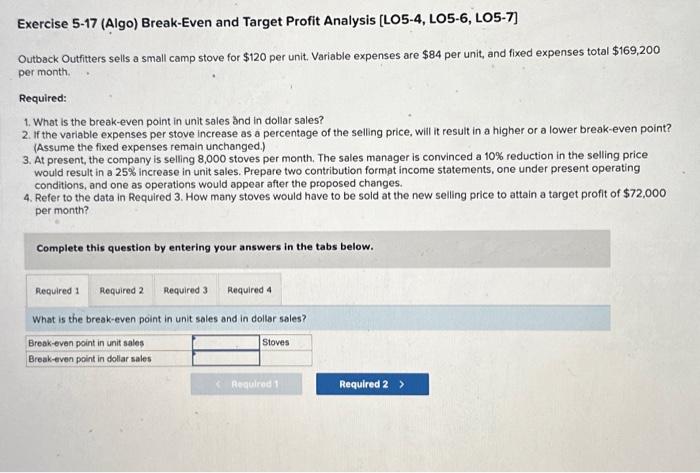 Solved Exercise 5-17 (Algo) Break-Even and Target Profit | Chegg.com