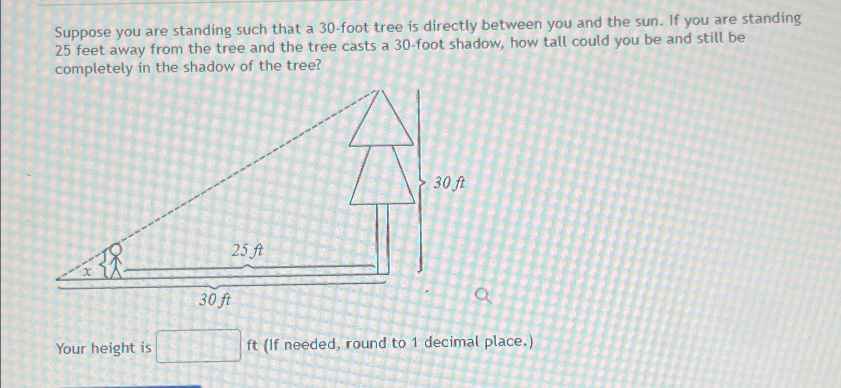 Solved Suppose you are standing such that a 30 -foot tree is | Chegg.com