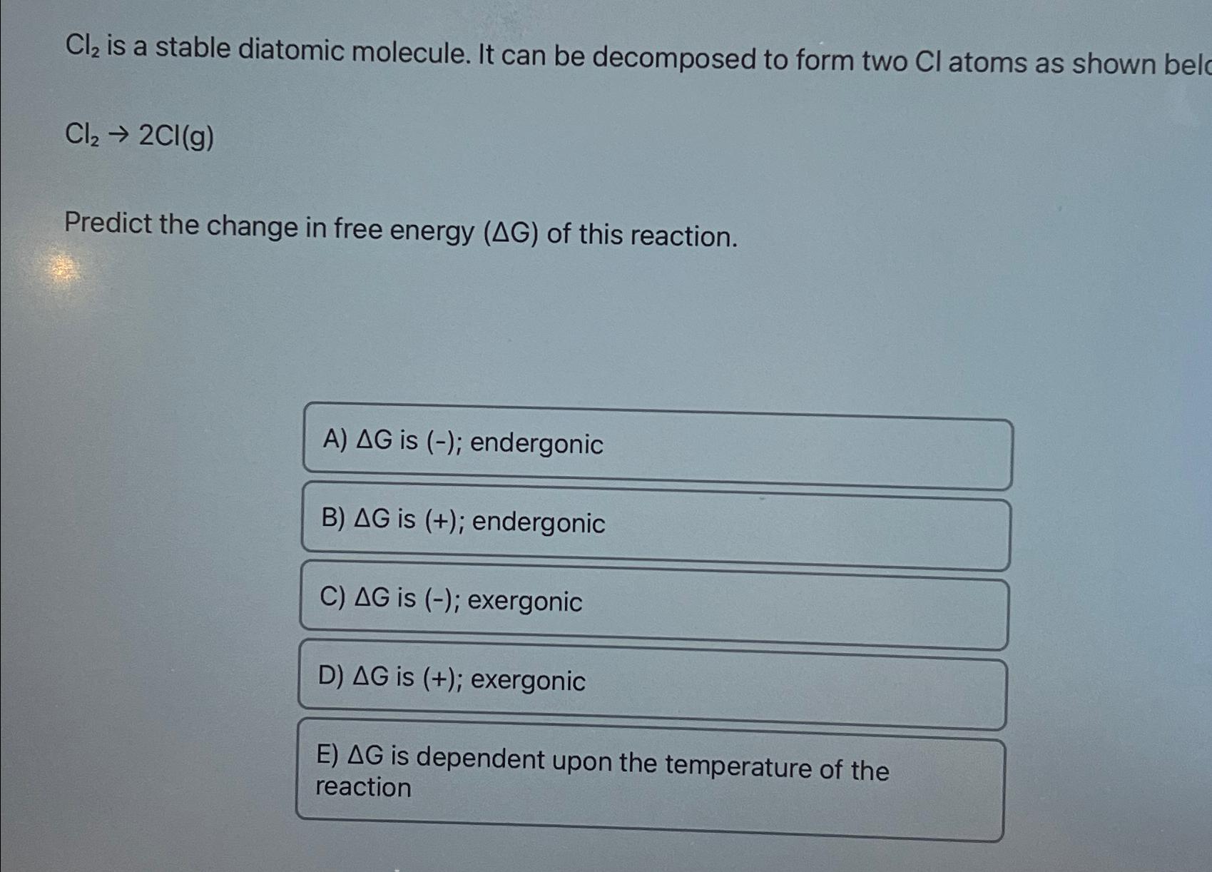 Solved Cl2 ﻿is a stable diatomic molecule. It can be | Chegg.com