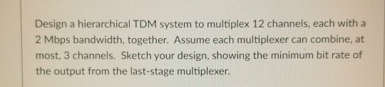 Solved Design a hierarchical TDM system to multiplex 12 | Chegg.com