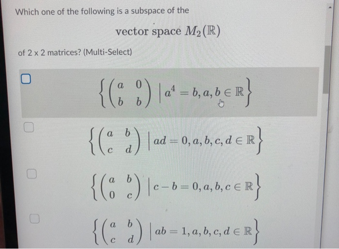 Solved Which one of the following is a subspace of the | Chegg.com