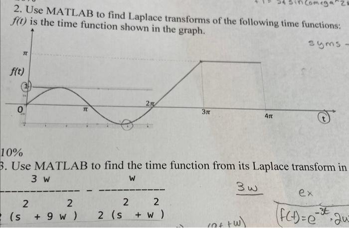 2. Use MATLAB to find Laplace transforms of the | Chegg.com