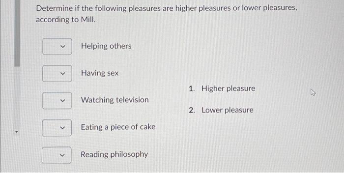 Determine if the following pleasures are higher | Chegg.com