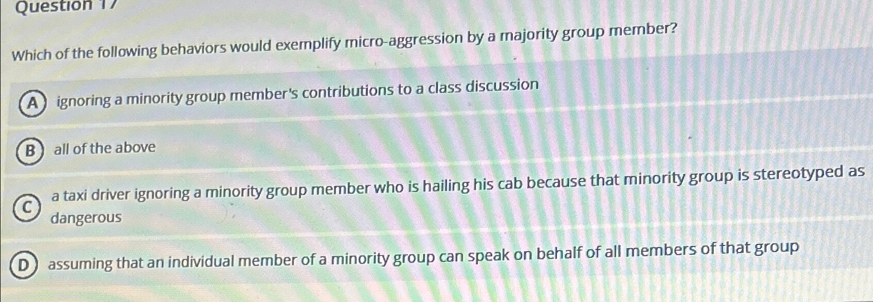 Solved Which of the following behaviors would exemplify | Chegg.com