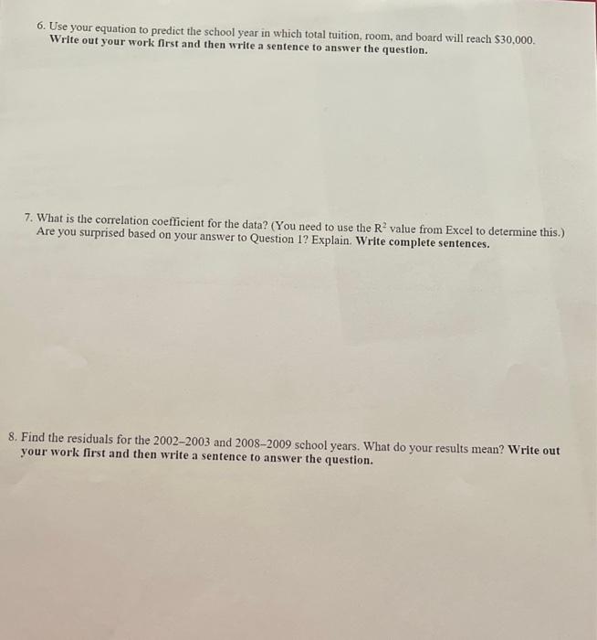 Solved 5. Use your equation to predict total tuition, room, | Chegg.com