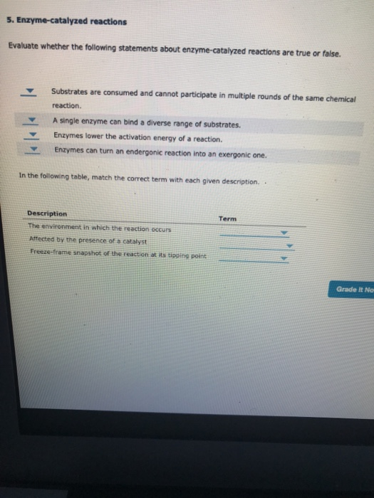 Solved 5. Enzyme-catalyzed reactions Evaluate whether the | Chegg.com