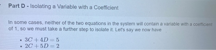 Solved Part D - Isolating a Variable with a Coefficient In | Chegg.com