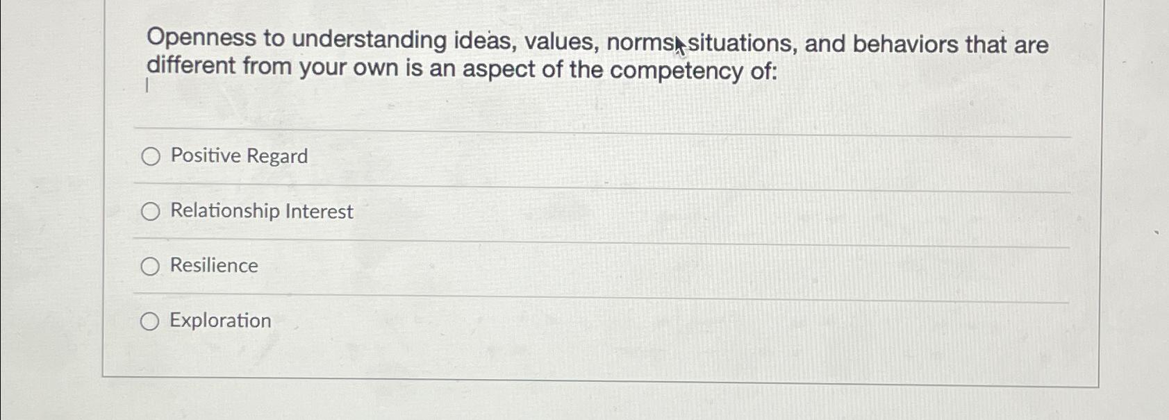 Solved Openness to understanding ideas, values, norms | Chegg.com