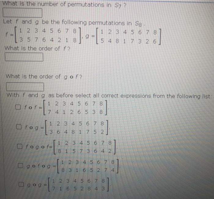 Solved What is the number of permutations in Sy? Let f and g | Chegg.com