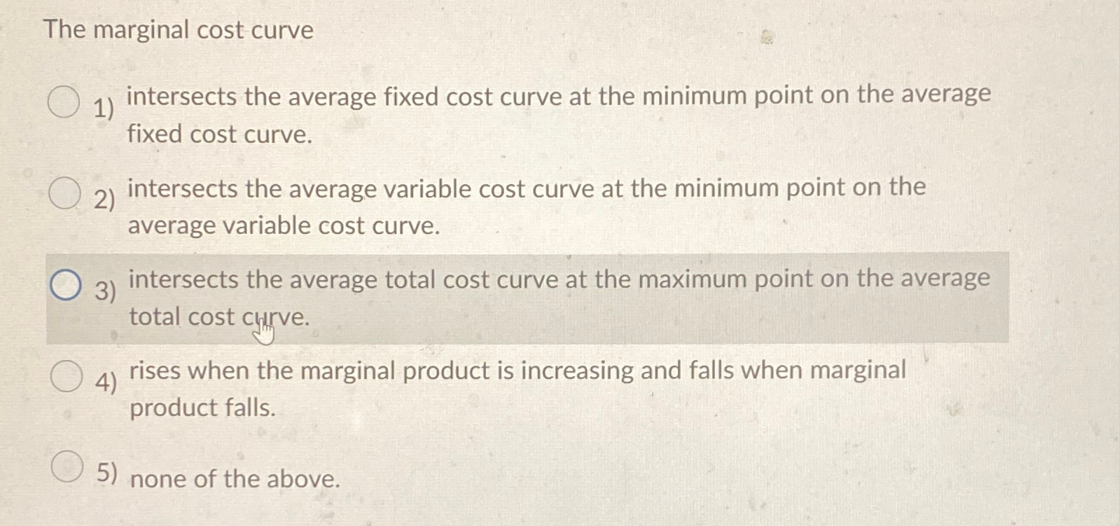 Solved The marginal cost curveintersects the average fixed | Chegg.com