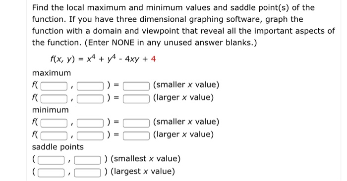 Solved Find the local maximum and minimum values and saddle | Chegg.com