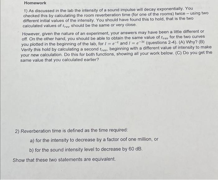 Solved Homework 1) As discussed in the lab the intensity of | Chegg.com
