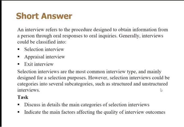 Solved Short Answer An interview refers to the procedure | Chegg.com