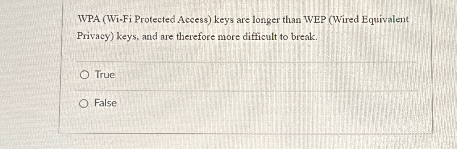 Solved WPA (Wi-Fi Protected Access) ﻿keys are longer than | Chegg.com