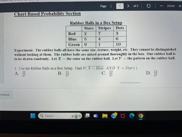 Solved Chart Based Probability SectionRubber Balls in a Box | Chegg.com