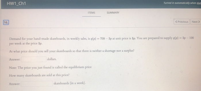 Solved HW1_Ch1 Turned in automatically when due ITEMS | Chegg.com