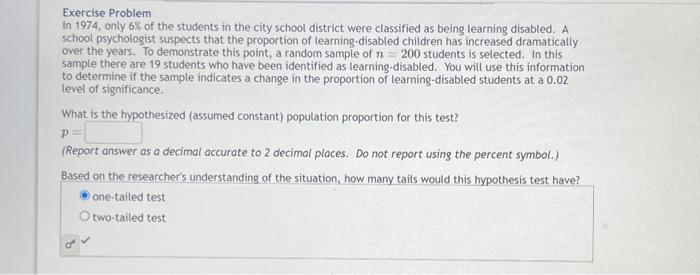 Solved Exercise Problem In 1974, only 6% of the students in | Chegg.com