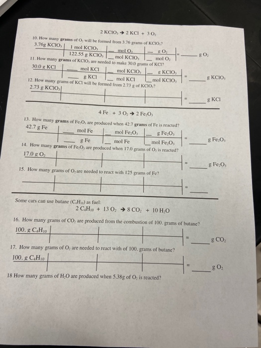 Solved 2 Kcio 2 Kci 30 10 How Many Grams Of O Will Be
