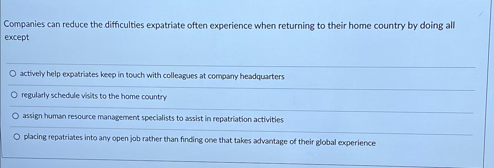 Solved Companies can reduce the difficulties expatriate | Chegg.com