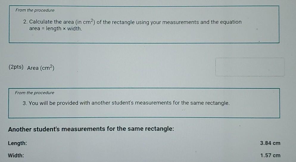 From the procedure 2. Calculate the area (in cm2) of | Chegg.com