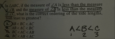 Solved In ????ABC, ﻿if the measure of ??A ﻿is less than the | Chegg.com