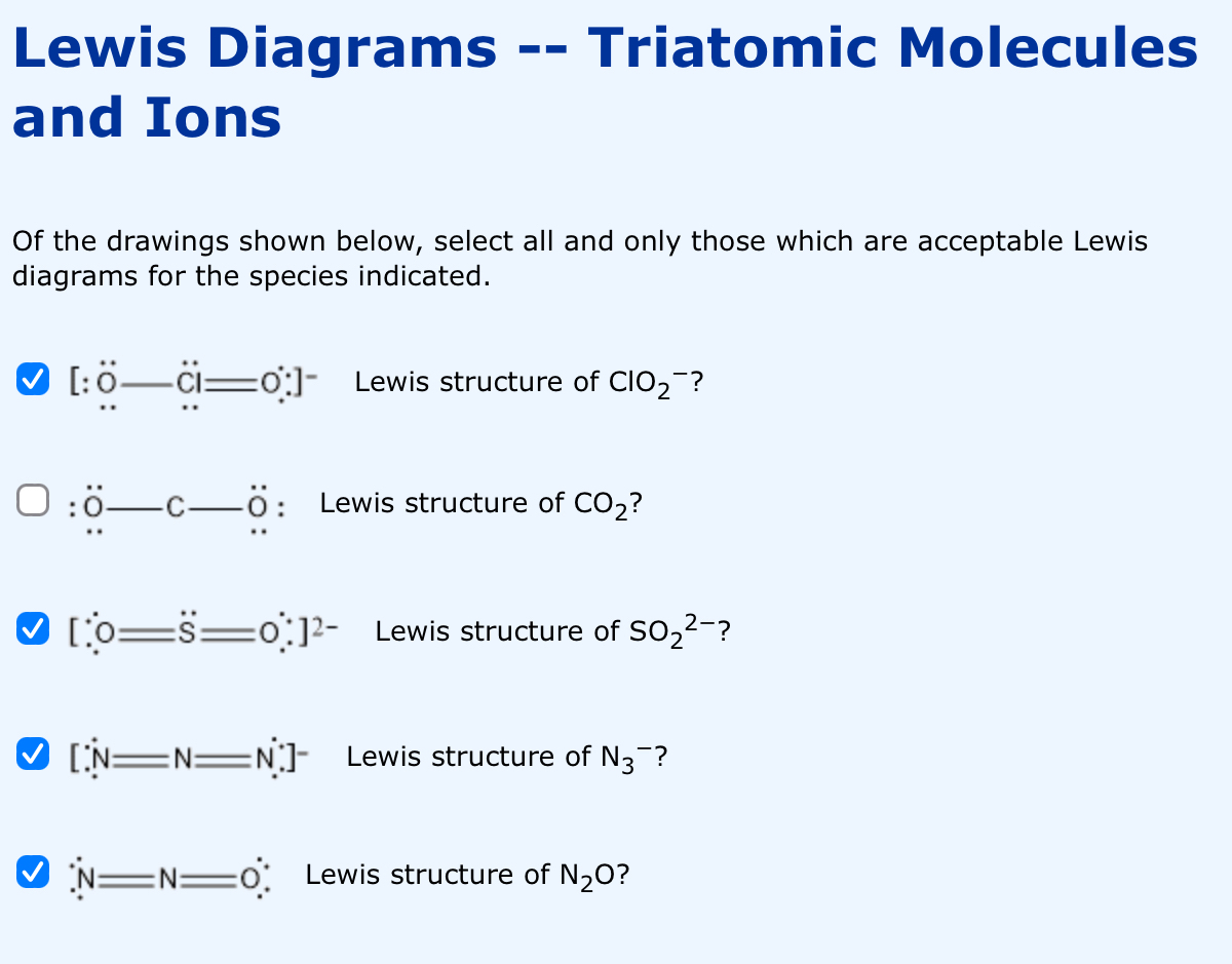 Solved Lewis Diagrams -- ﻿Triatomic Molecules and IonsOf the | Chegg.com