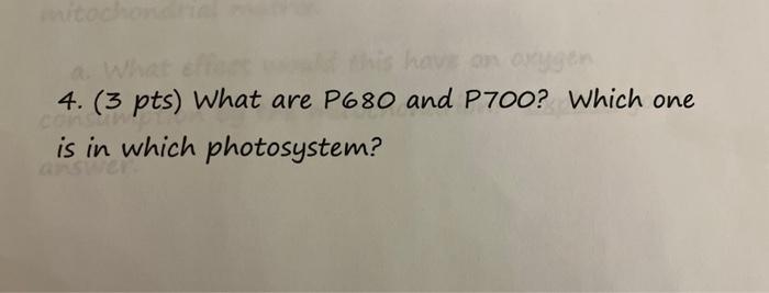Solved 4. (3 pts) What are P680 and P700? Which one is in | Chegg.com