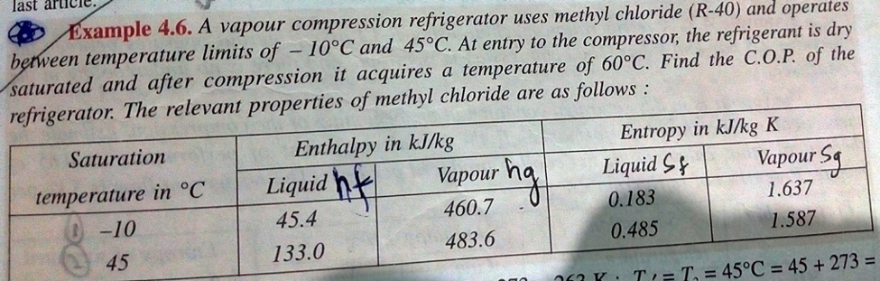 Solved Example 4.6. ﻿A vapour compression refrigerator uses | Chegg.com