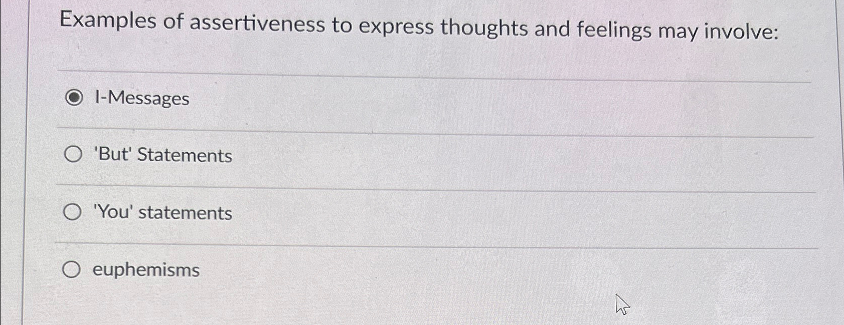 Solved Examples of assertiveness to express thoughts and | Chegg.com