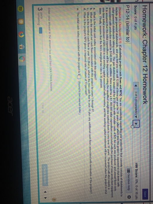 Solved Save Homework: Chapter 12 Homework Score: 0 of 4 pts | Chegg.com