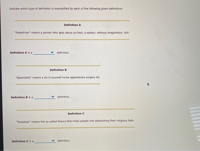 Solved Indicate which type of definition is exemplified by | Chegg.com