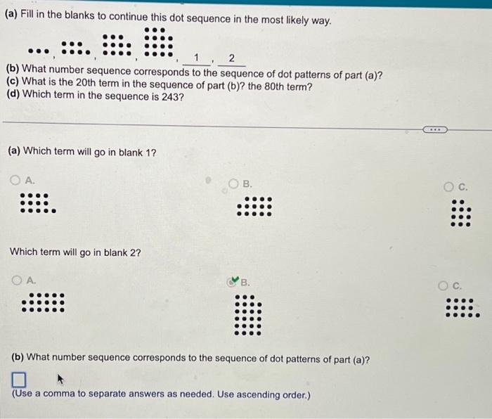 Solved (a) Fill in the blanks to continue this dot sequence | Chegg.com