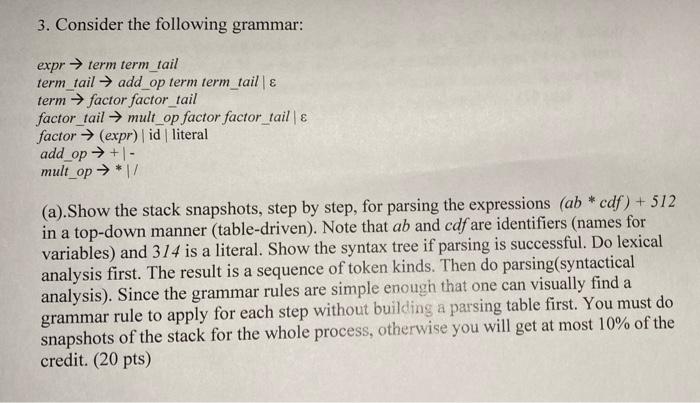 Solved 3. Consider the following grammar: expr → term | Chegg.com