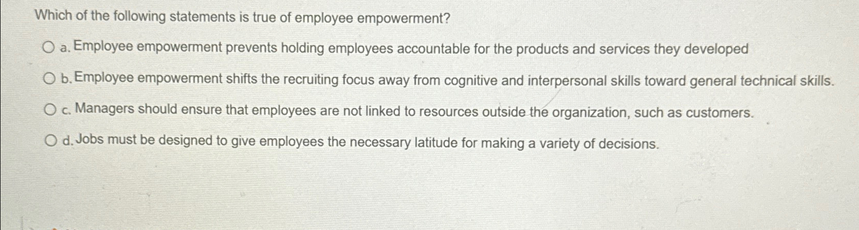 Solved Which of the following statements is true of employee | Chegg.com