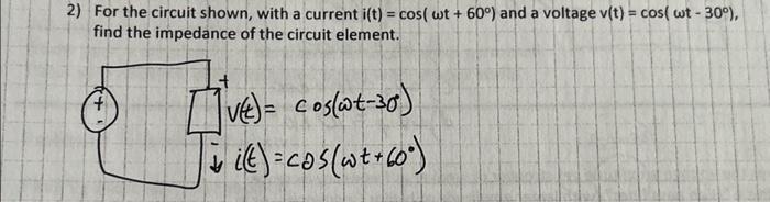 Solved 2) For the circuit shown, with a current i(t) = cos( | Chegg.com