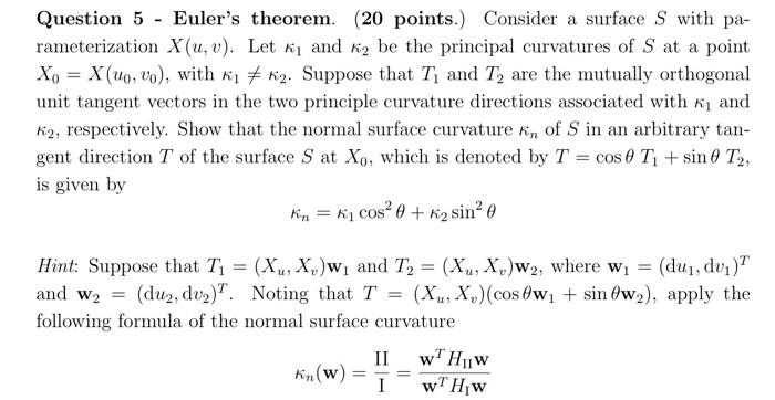 Solved Question 5 - Euler's theorem. (20 points.) Consider a | Chegg.com