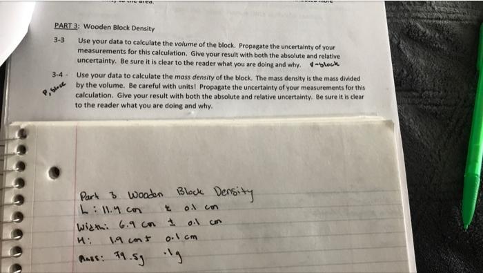 Solved OR w PART 3: Wooden Block Density 3-3 Use your data | Chegg.com