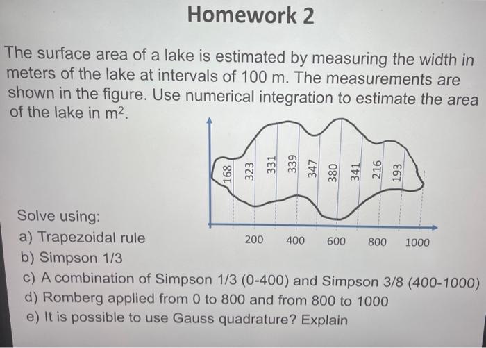 Solved The surface area of a lake is estimated by measuring | Chegg.com