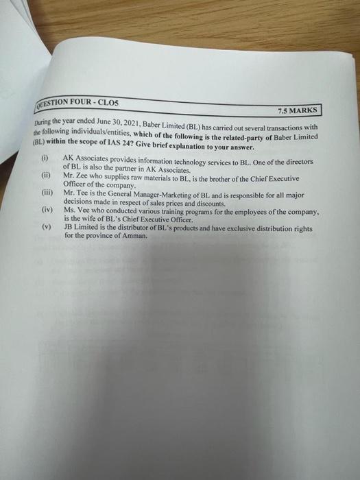 Solved 7.5 MARKS During the year ended June 30,2021 , Baber | Chegg.com