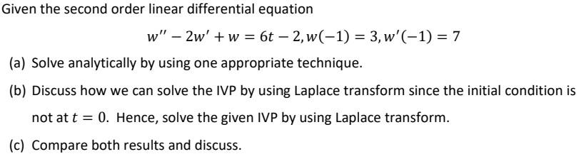 Solved Given the second order linear differential equation | Chegg.com
