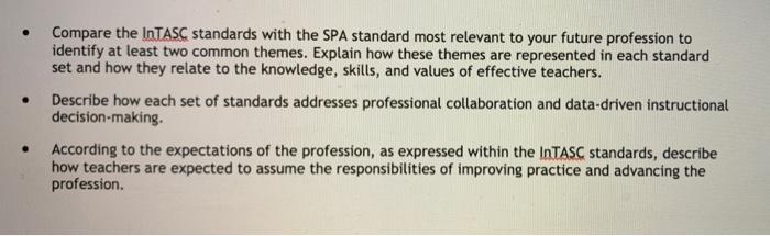 . Compare the InTASC standards with the SPA standard | Chegg.com