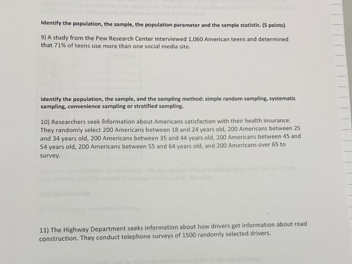 Solved Identify the population, the sample, the population | Chegg.com
