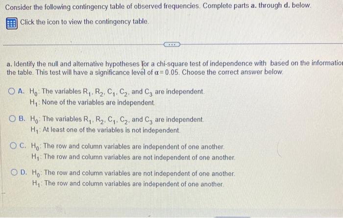 Solved Consider the following contingency table of observed | Chegg.com