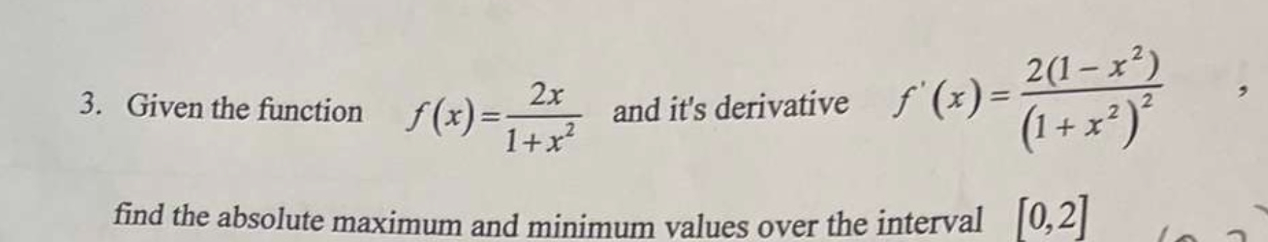 Solved Given the function f(x)=2x1+x2 ﻿and it's derivative | Chegg.com