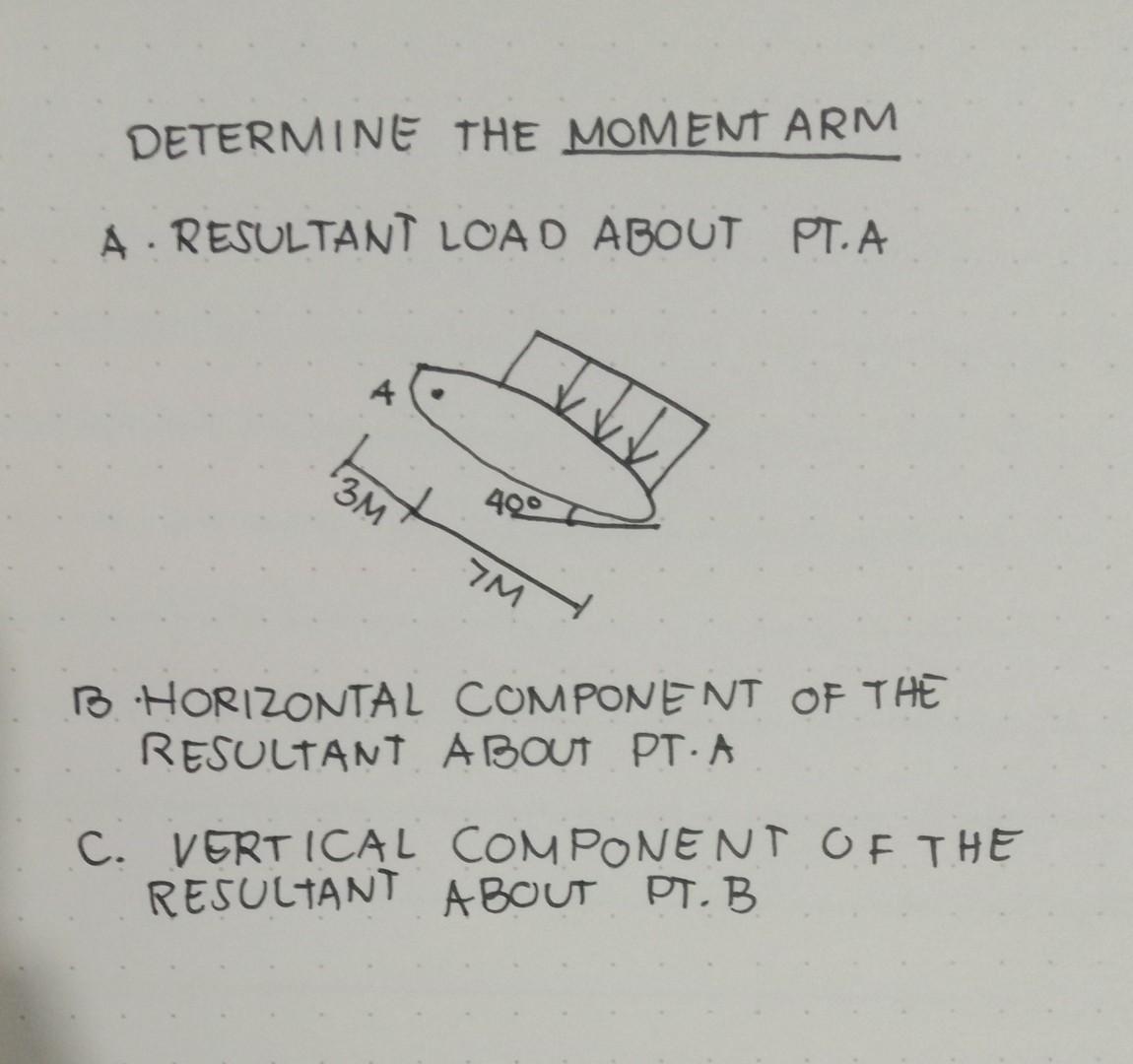 Solved DETERMINE THE MOMENT ARM A. RESULTANT LOAO ABOUT PT.A | Chegg.com