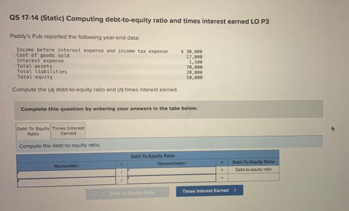 Solved QS 17-14 (Static) Computing debt-to-equity ratio and | Chegg.com