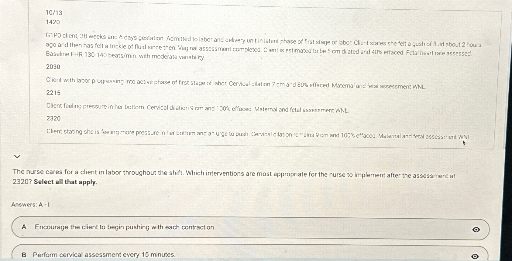 Solved 10/131420G1P0 ﻿client, 38 ﻿weeks and 6 ﻿days | Chegg.com