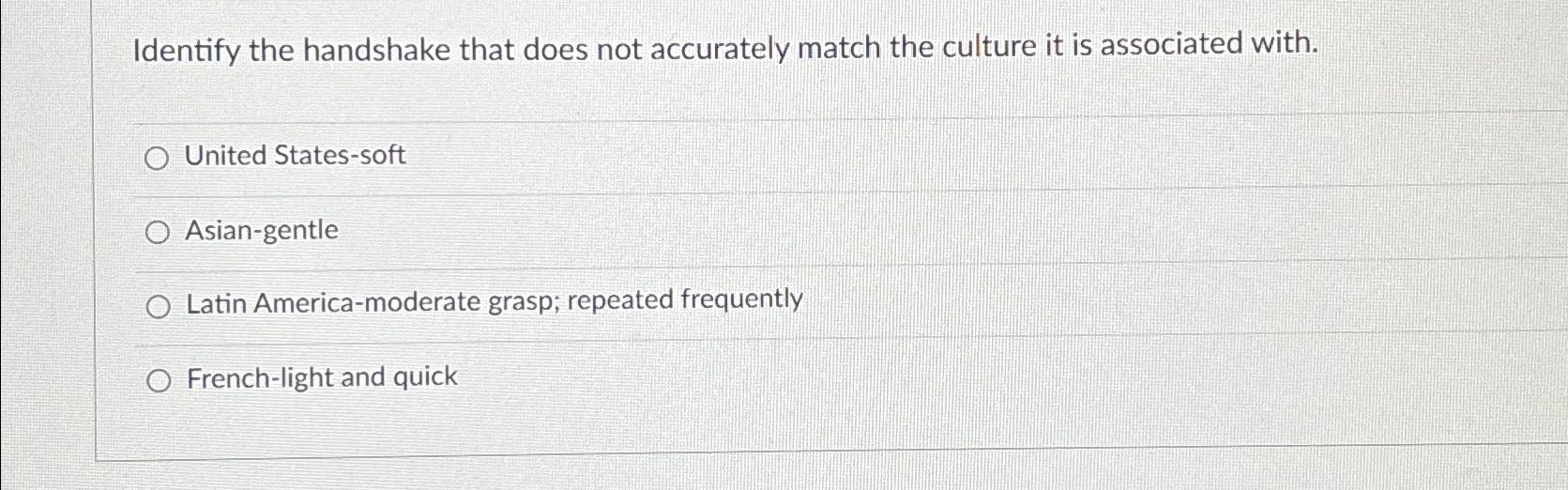 Solved Identify the handshake that does not accurately match | Chegg.com